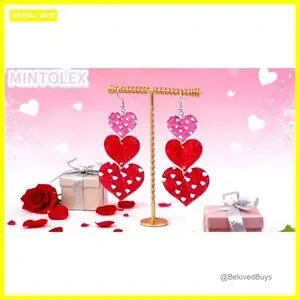 Jewelry | Acrylic Glitter Long Drop Earrings Triple Heart Design ...